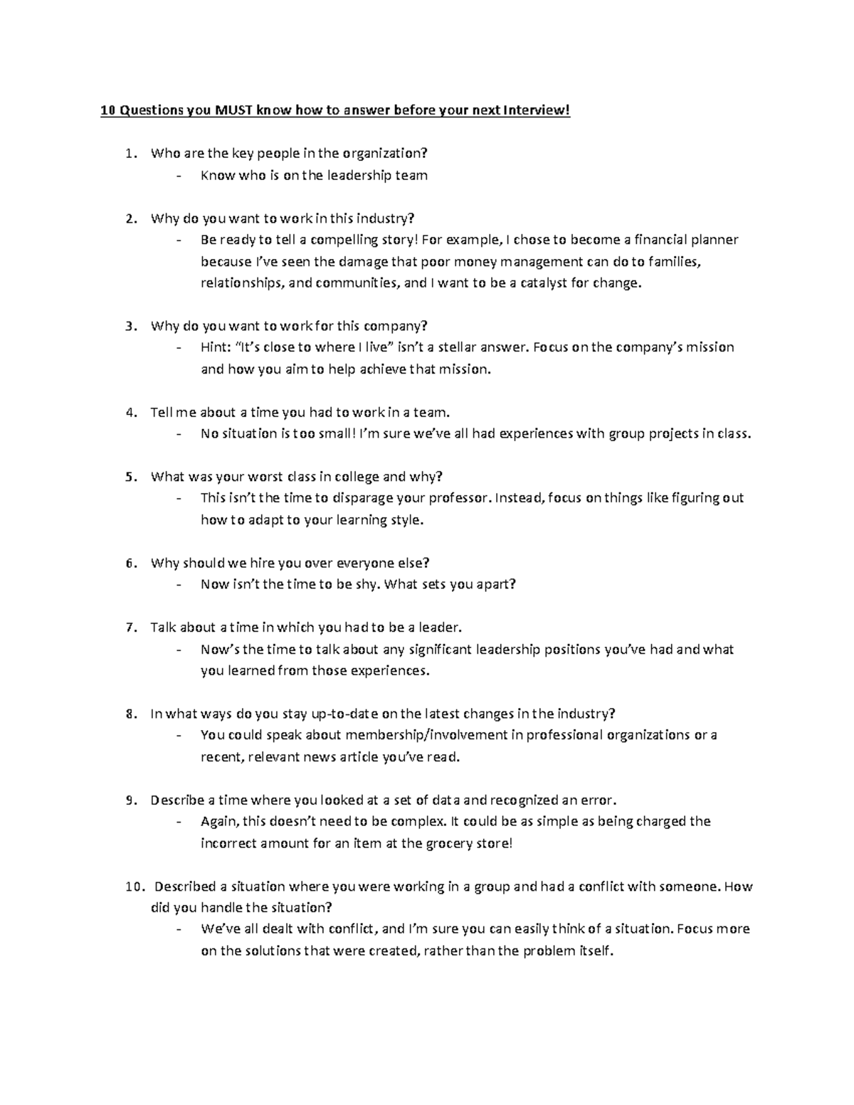 Essential Interview Prep: 10 Questions You Must Answer Successfully ...