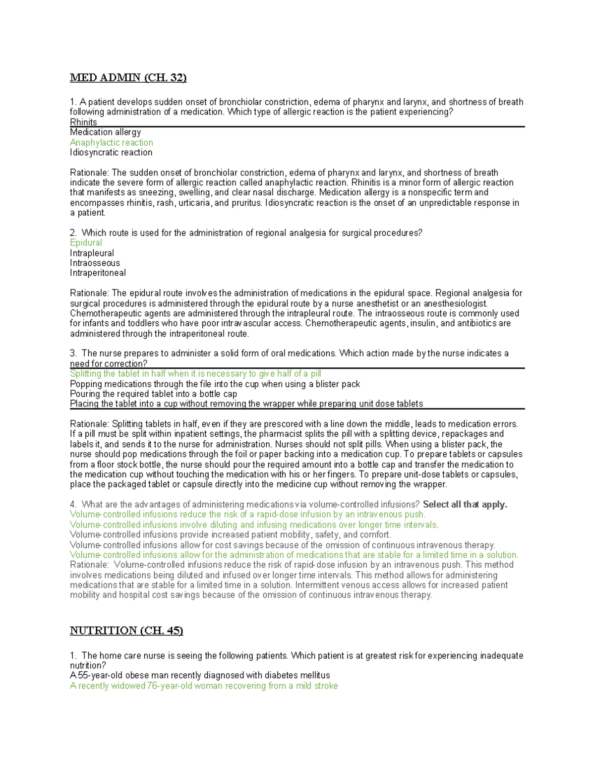 MED ADMIN & NUTRITION (CH. 32 & 45) Exam Review Notes - Studocu