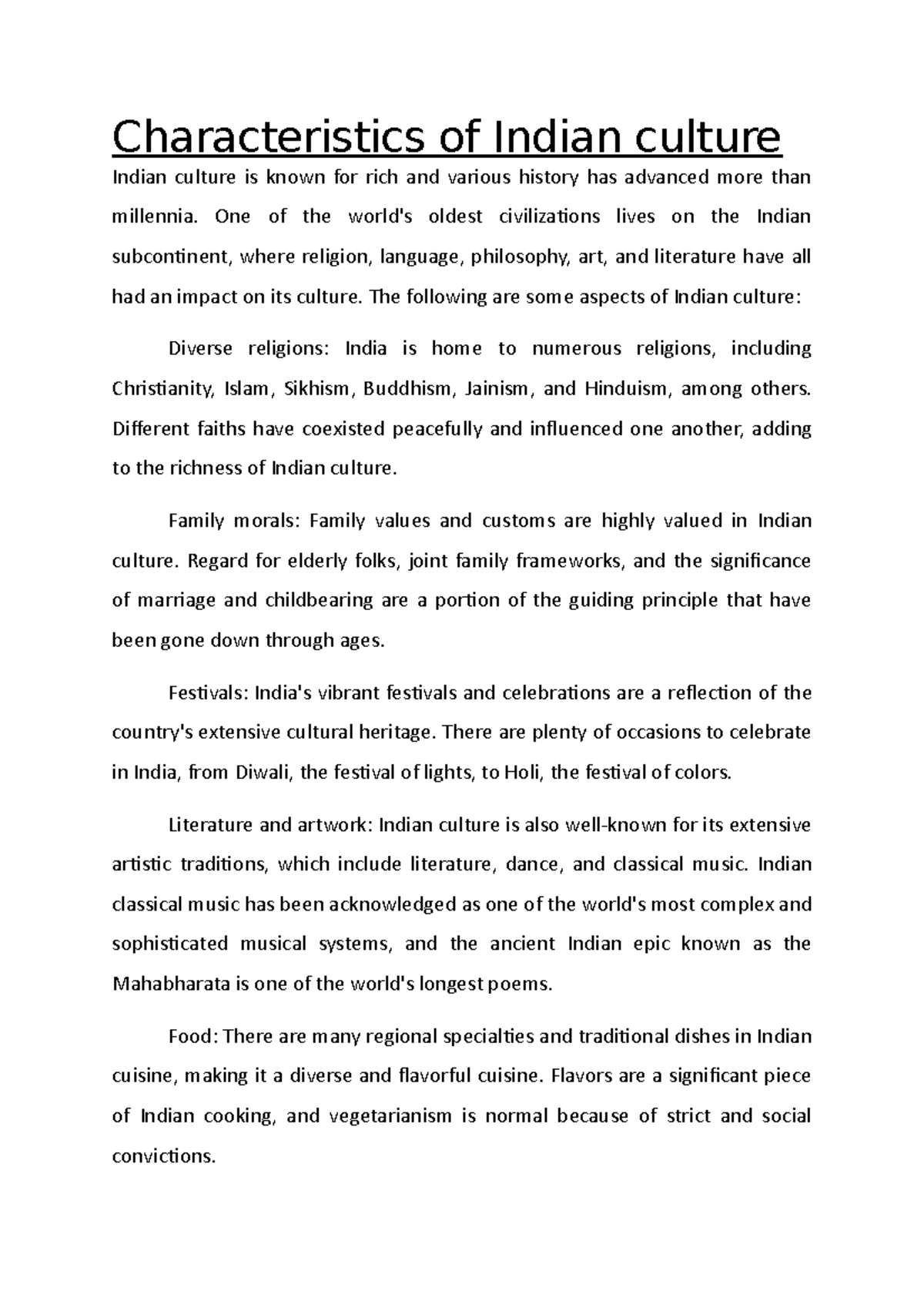 Characteristics of Indian culture - One of the world's oldest ...