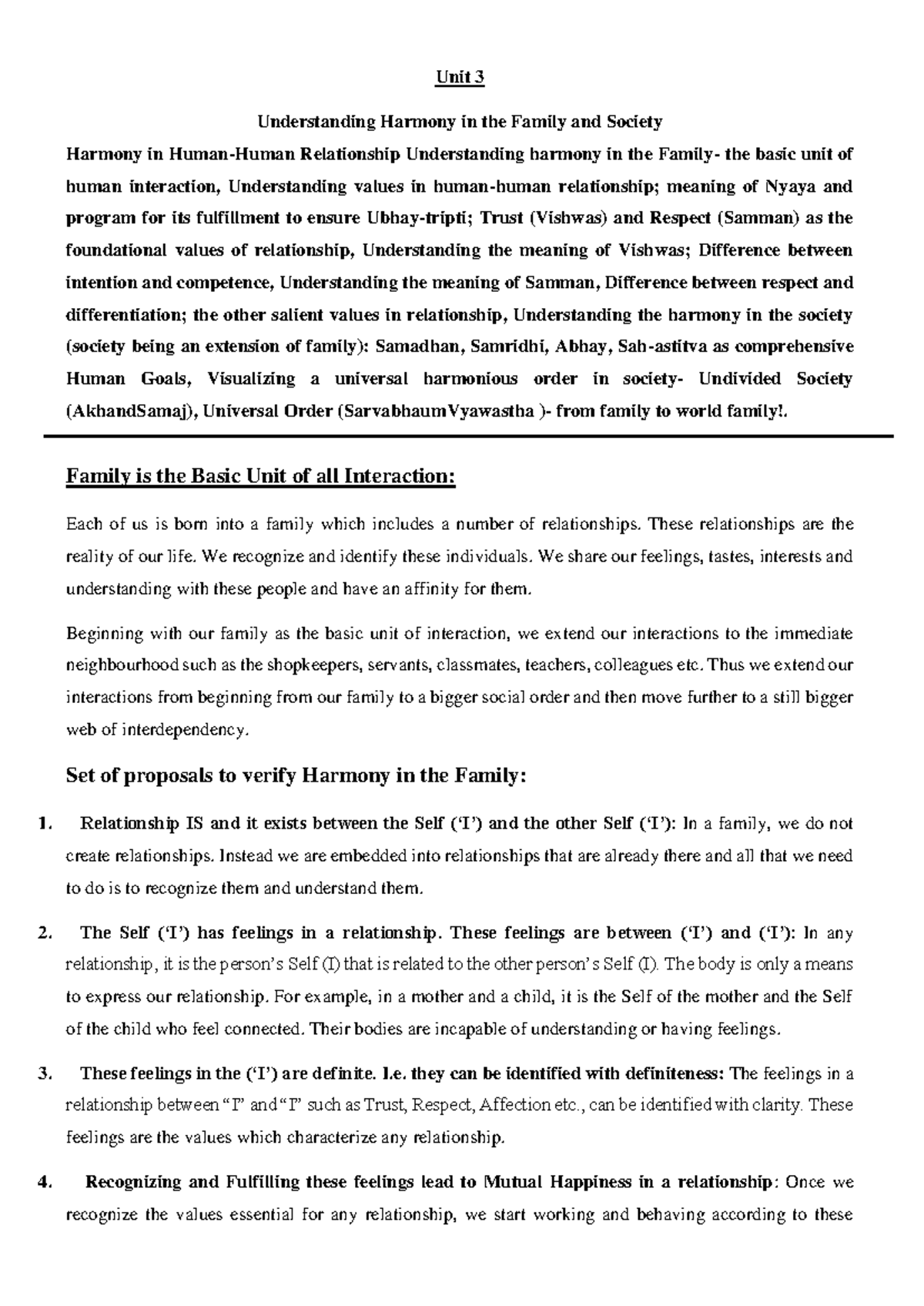 Human Values Unit 3 - Unit 3 Understanding Harmony in the Family and Society Harmony in Human ...