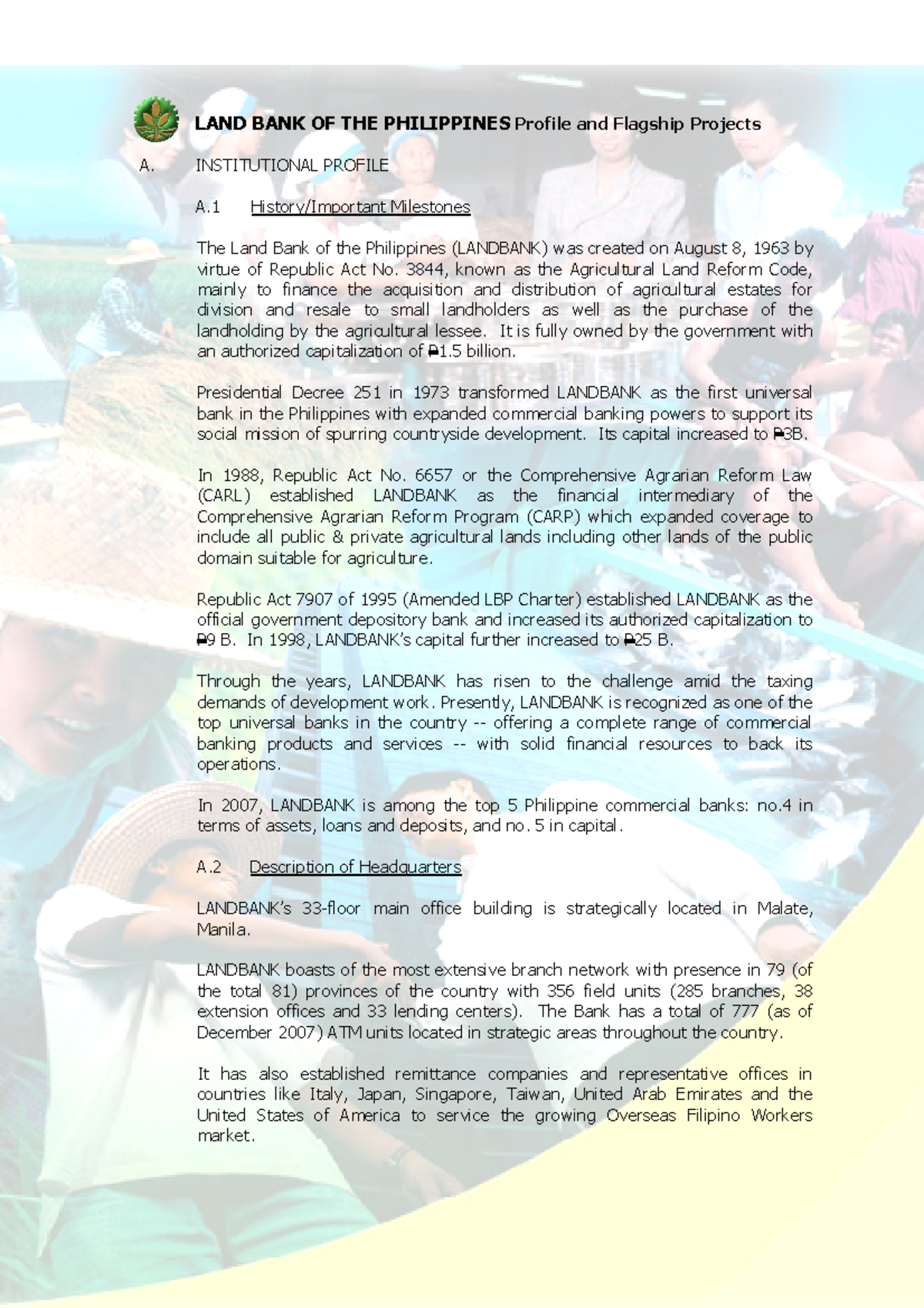 LANDBANK Profile and Flagship Projects Overview: Key Milestones and ...