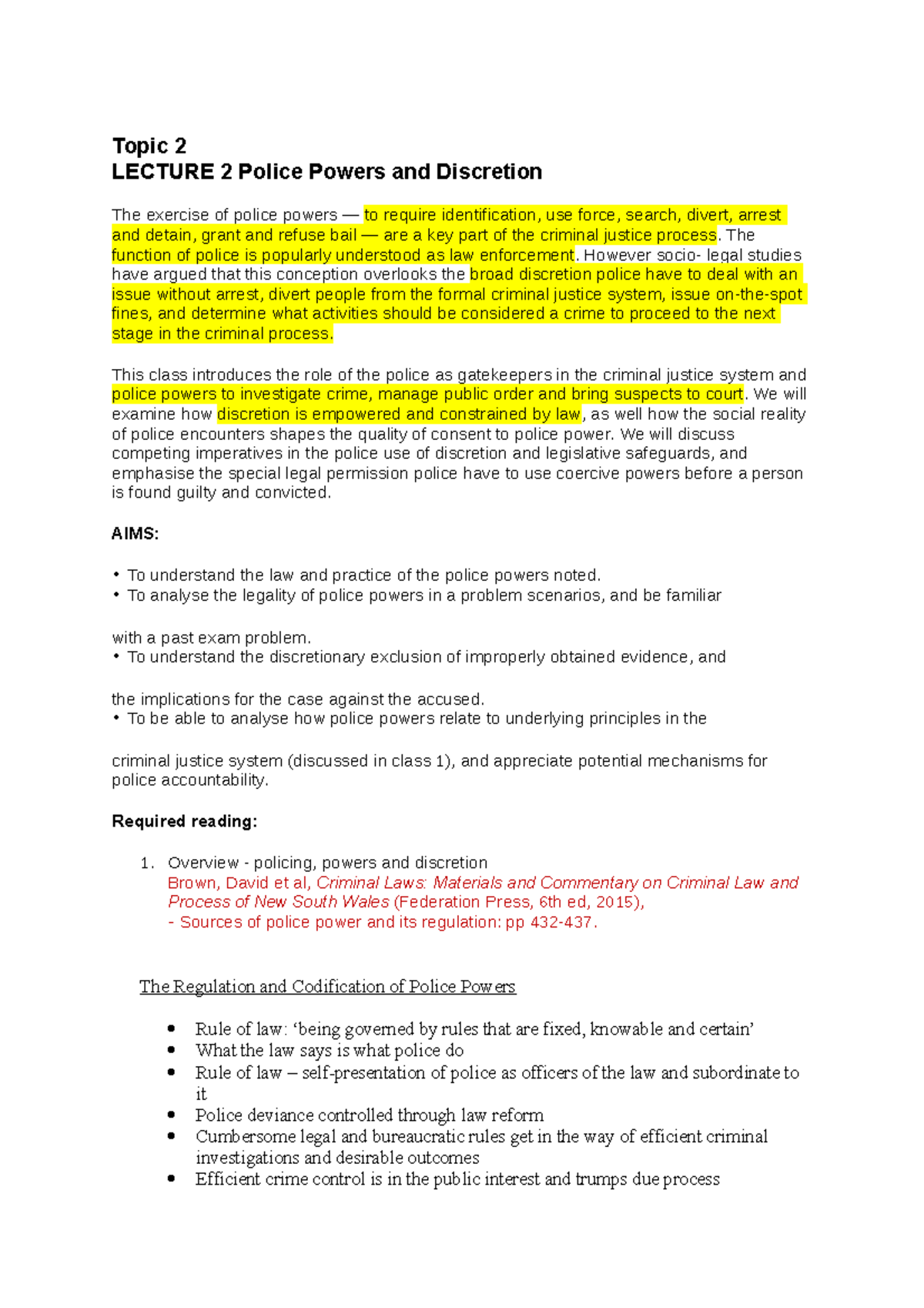 LAWS1014 Lecture 2: Police Powers, Discretion, and Accountability - Studocu