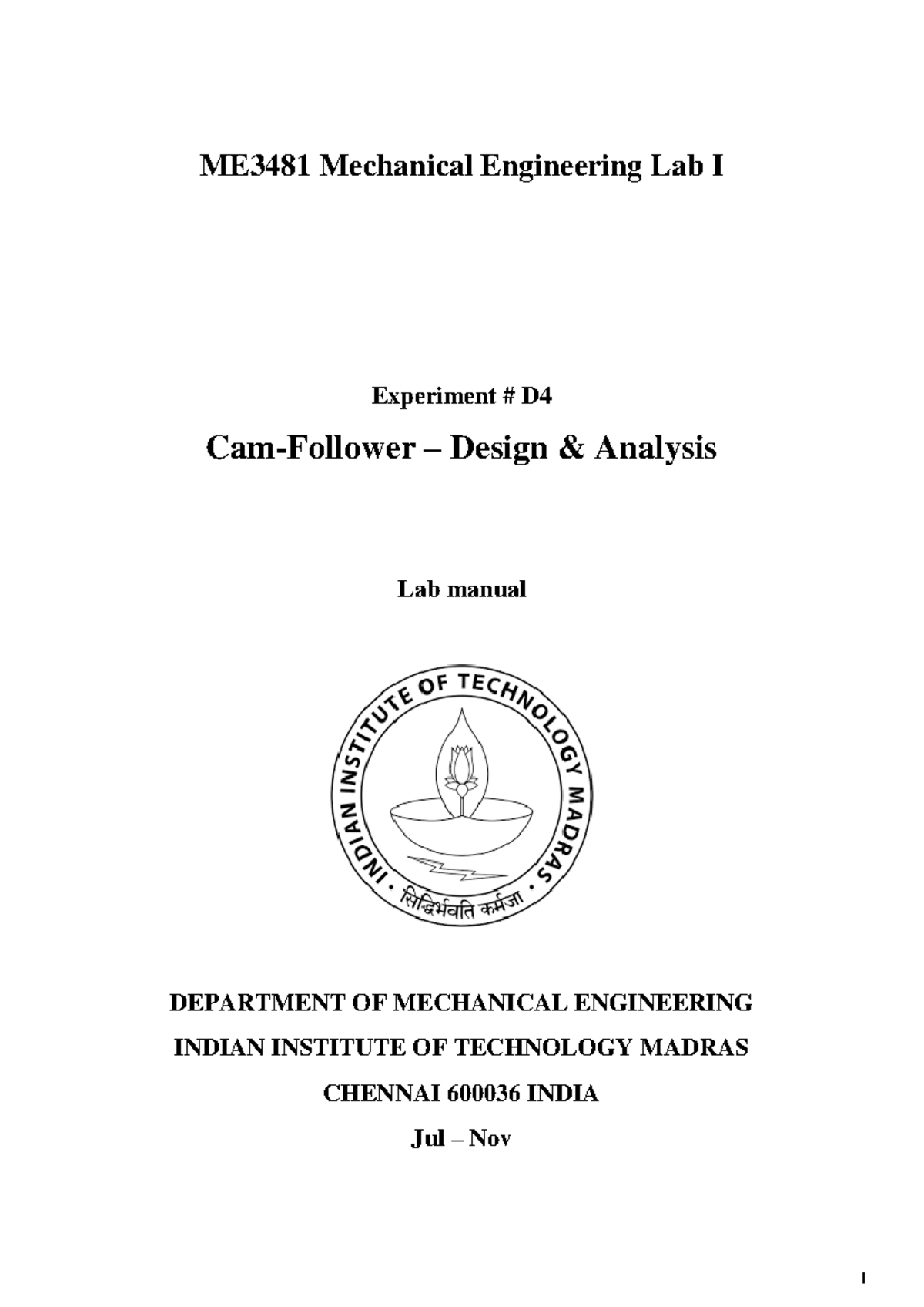 ME3481 Mechanical Engineering Lab I: Experiment D4 Cam Follower Design ...