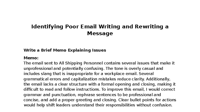 Improving Email Communication: Identifying Issues & Rewriting Memo ...