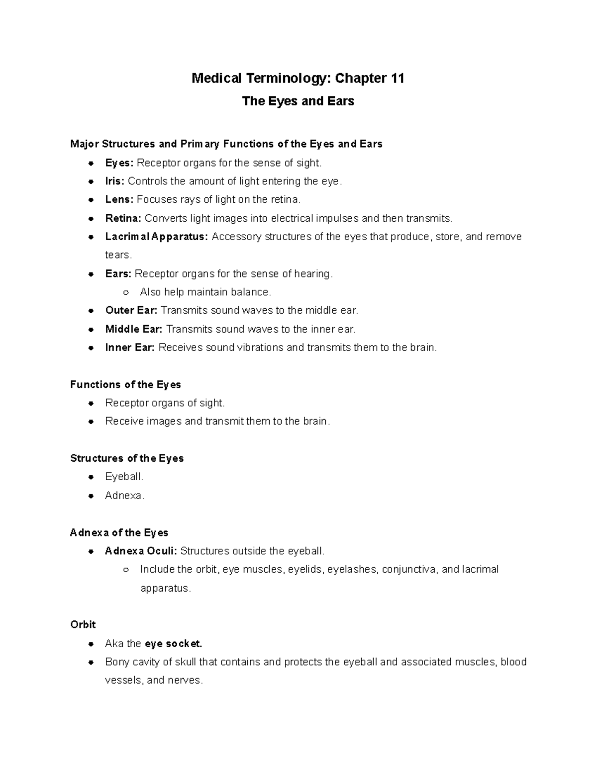 Medical Terminology - Chapter 11: The Eyes and Ears Overview - Studocu