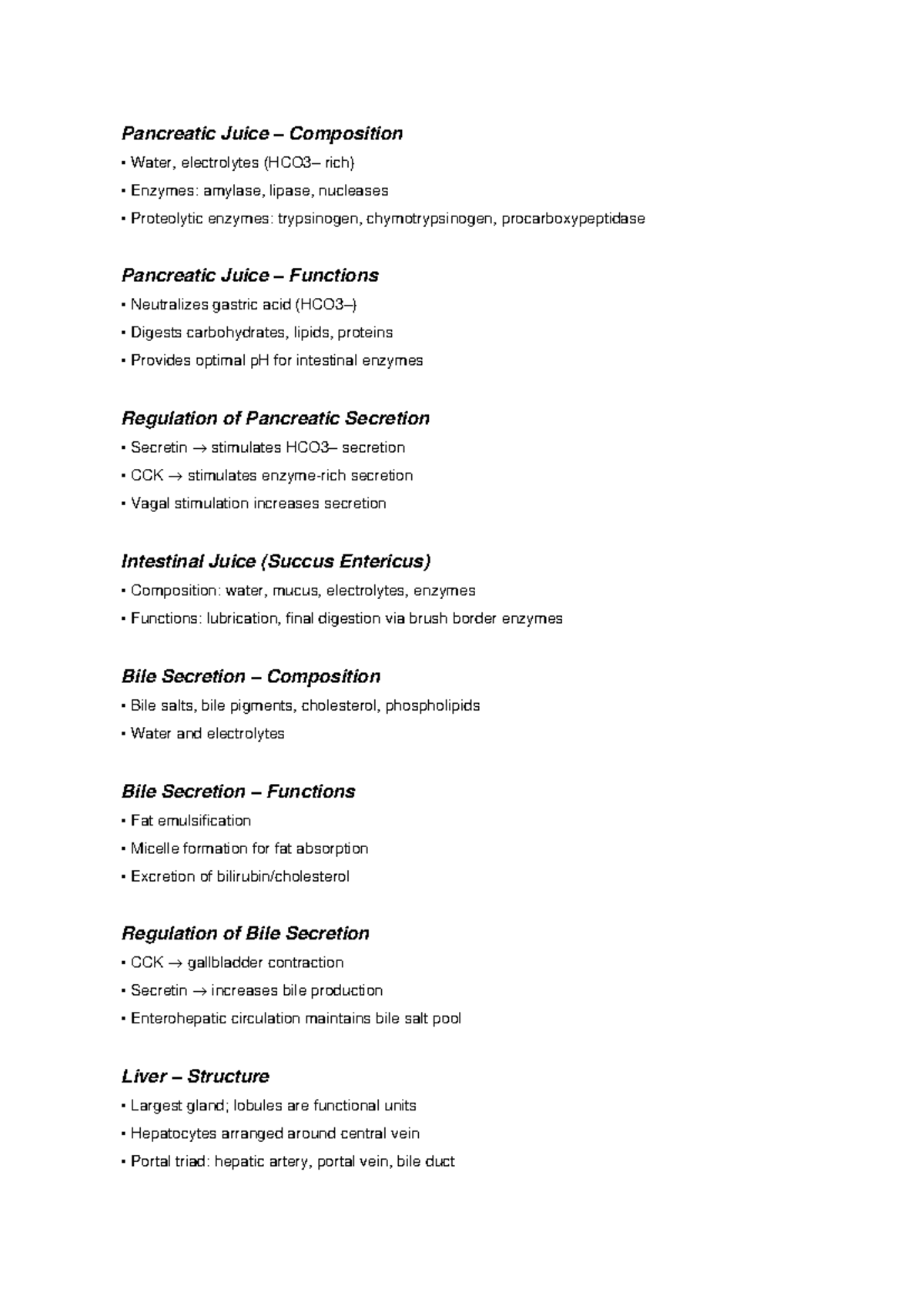 Physiology of Pancreas and Liver: Composition & Functions - Studocu