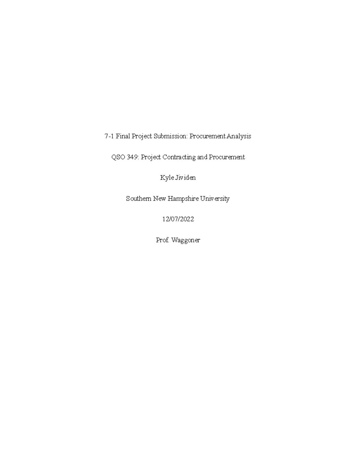 QSO349 7-1 Final Project: Comprehensive Procurement Analysis - Studocu