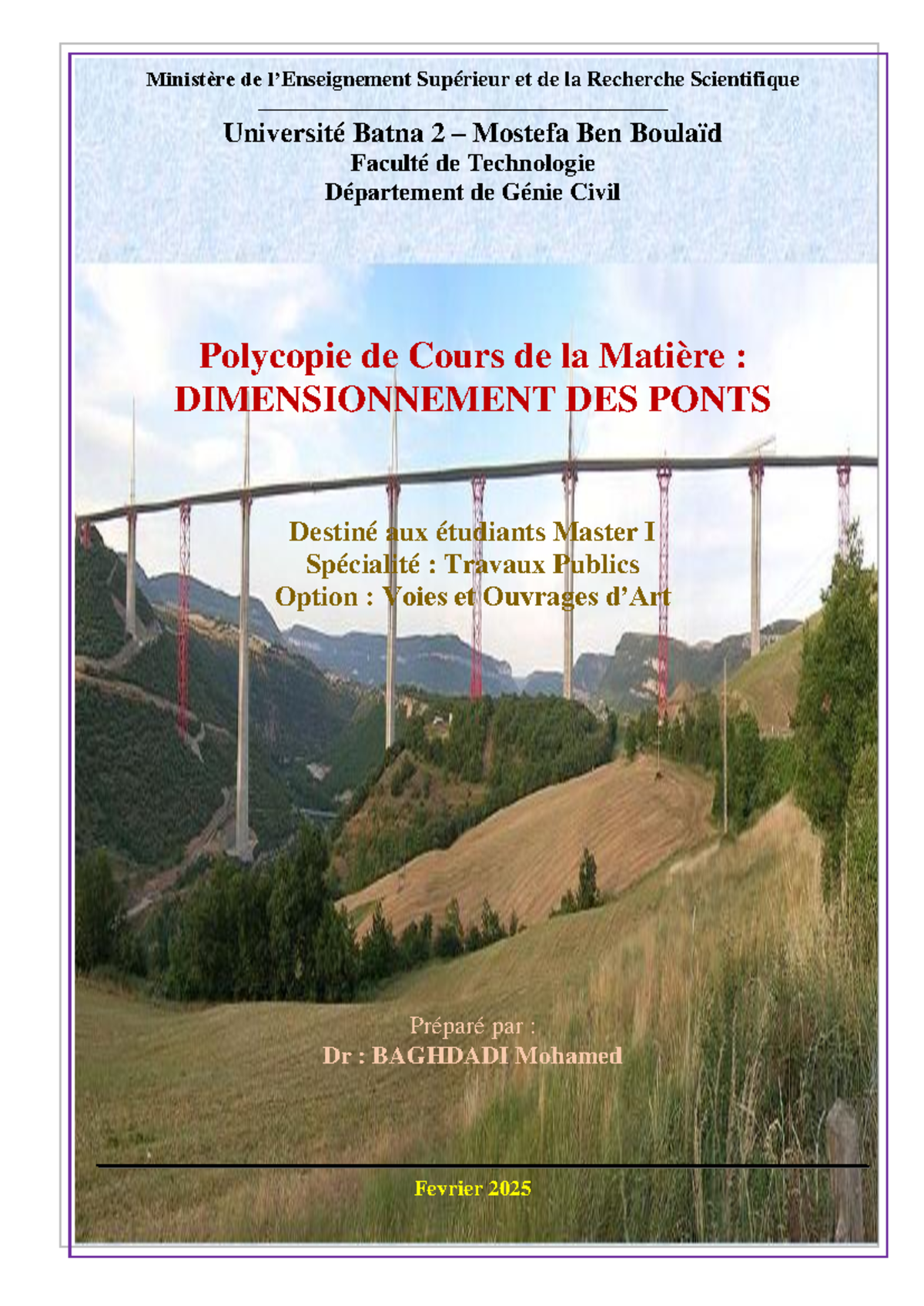 Cours de Dimensionnement des Ponts - Master I Travaux Publics (BATNA2 ...