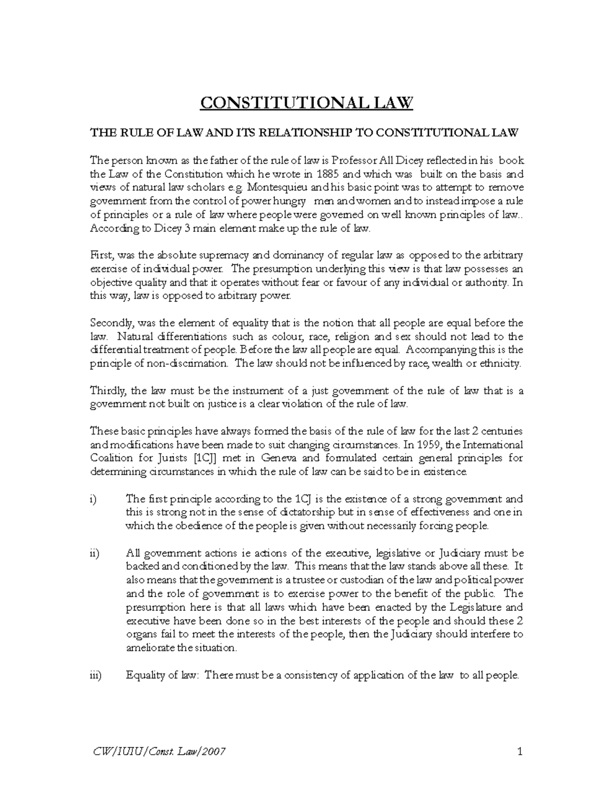 Constitutional Law (LAW 101): The Rule of Law and Its Principles - Studocu