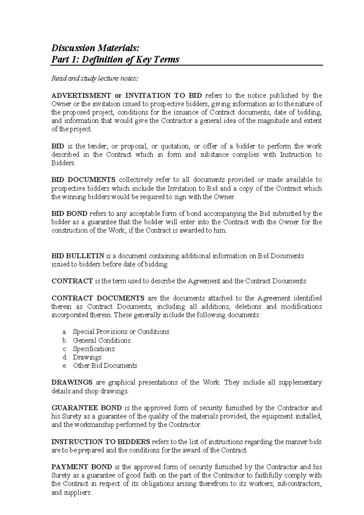 Lesson 2 - Key Terms and Interpretation of Bid Documents - Studocu