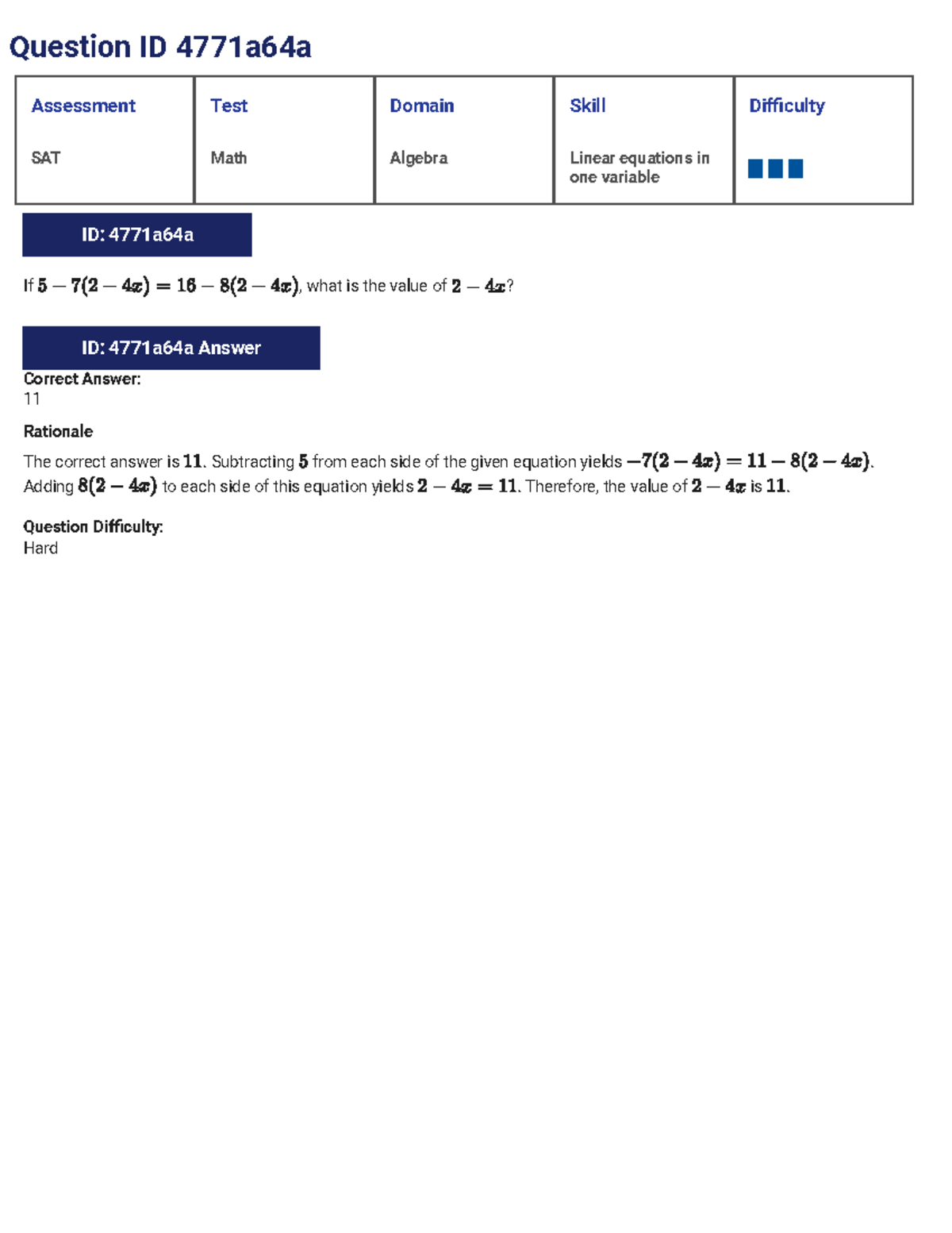 SAT Math Algebra Assessment Test Questions and Answers - Studocu