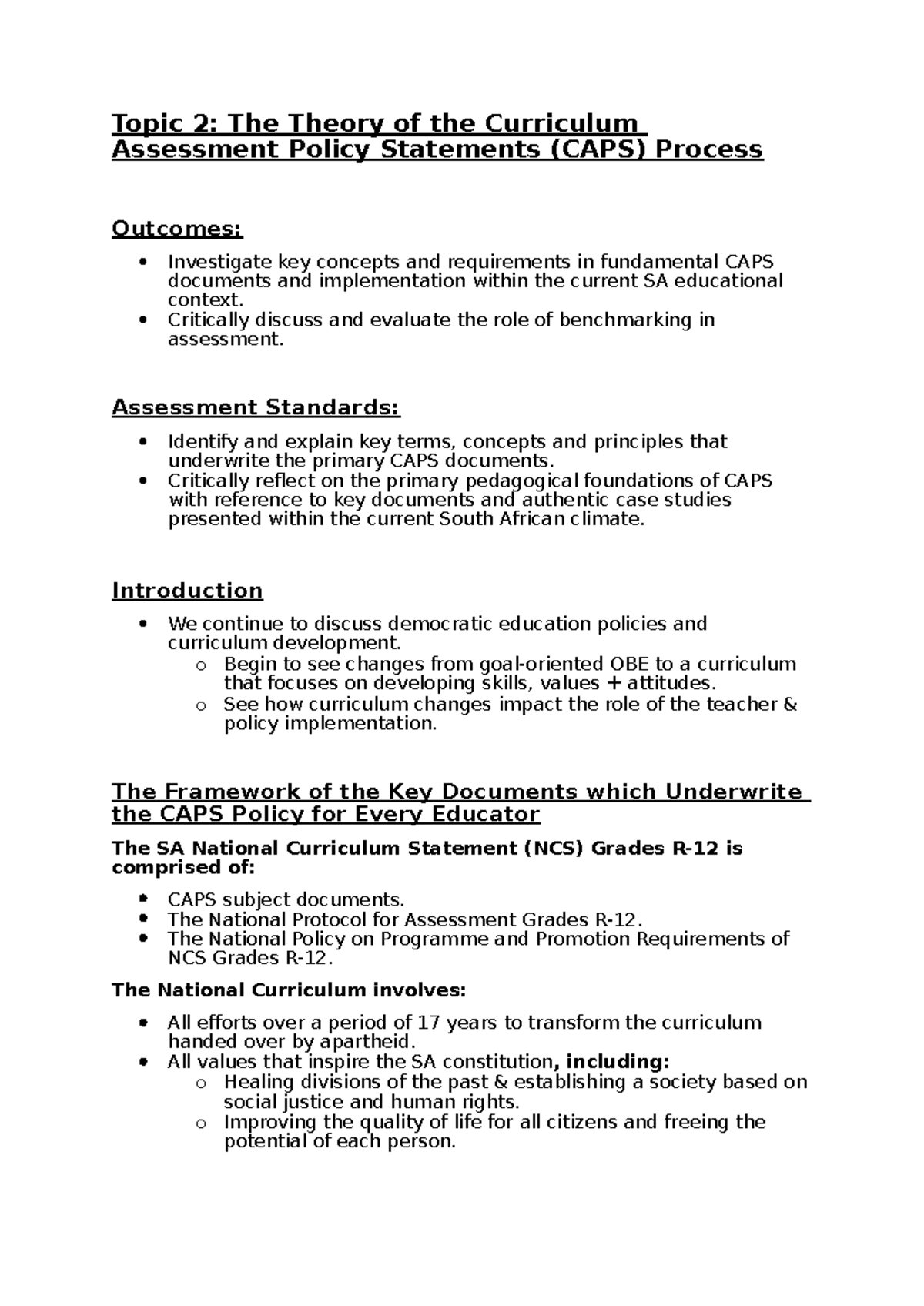 EDSA700 Topic 2: Analyzing the CAPS Curriculum Assessment Policy in SA ...