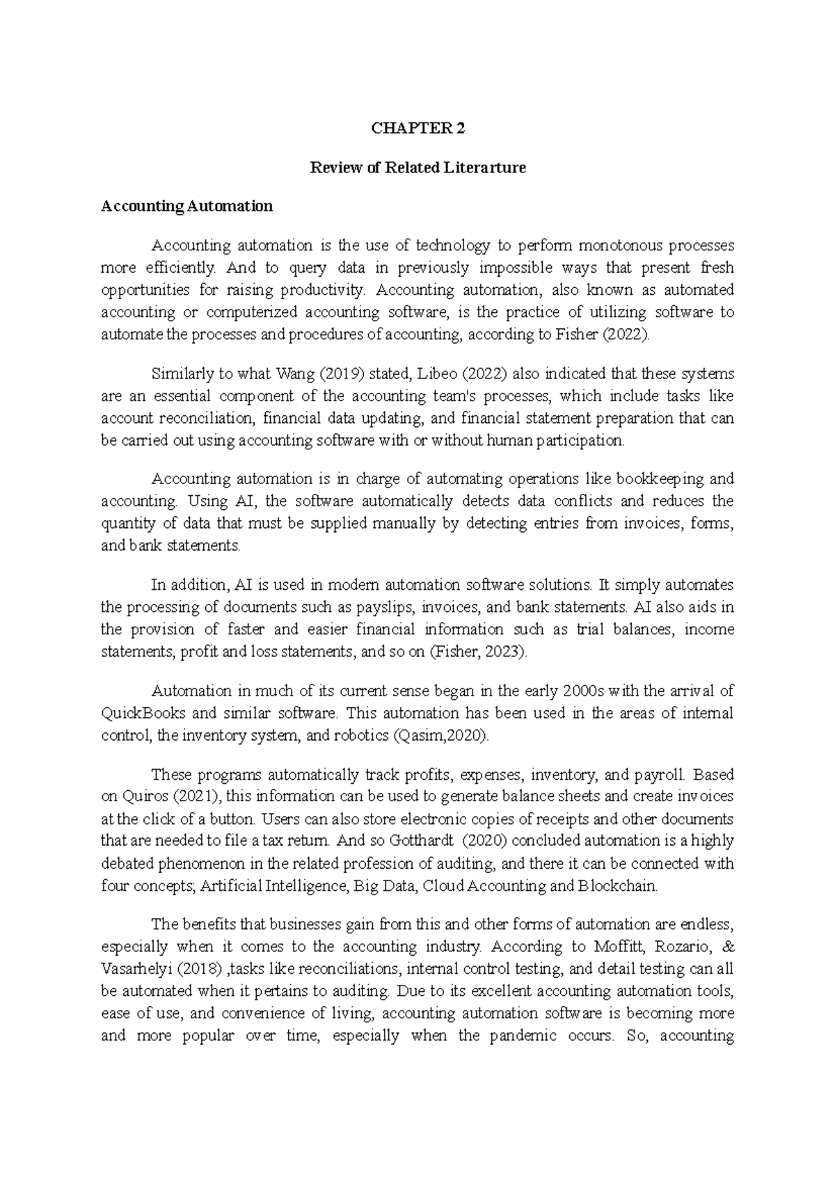 Chapter 2: RRL on Accounting Automation and Its Impact on SMEs - Studocu