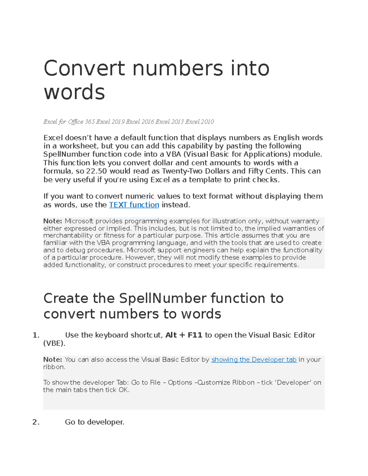 Converting Numbers to Words in Excel with VBA Function - Studocu