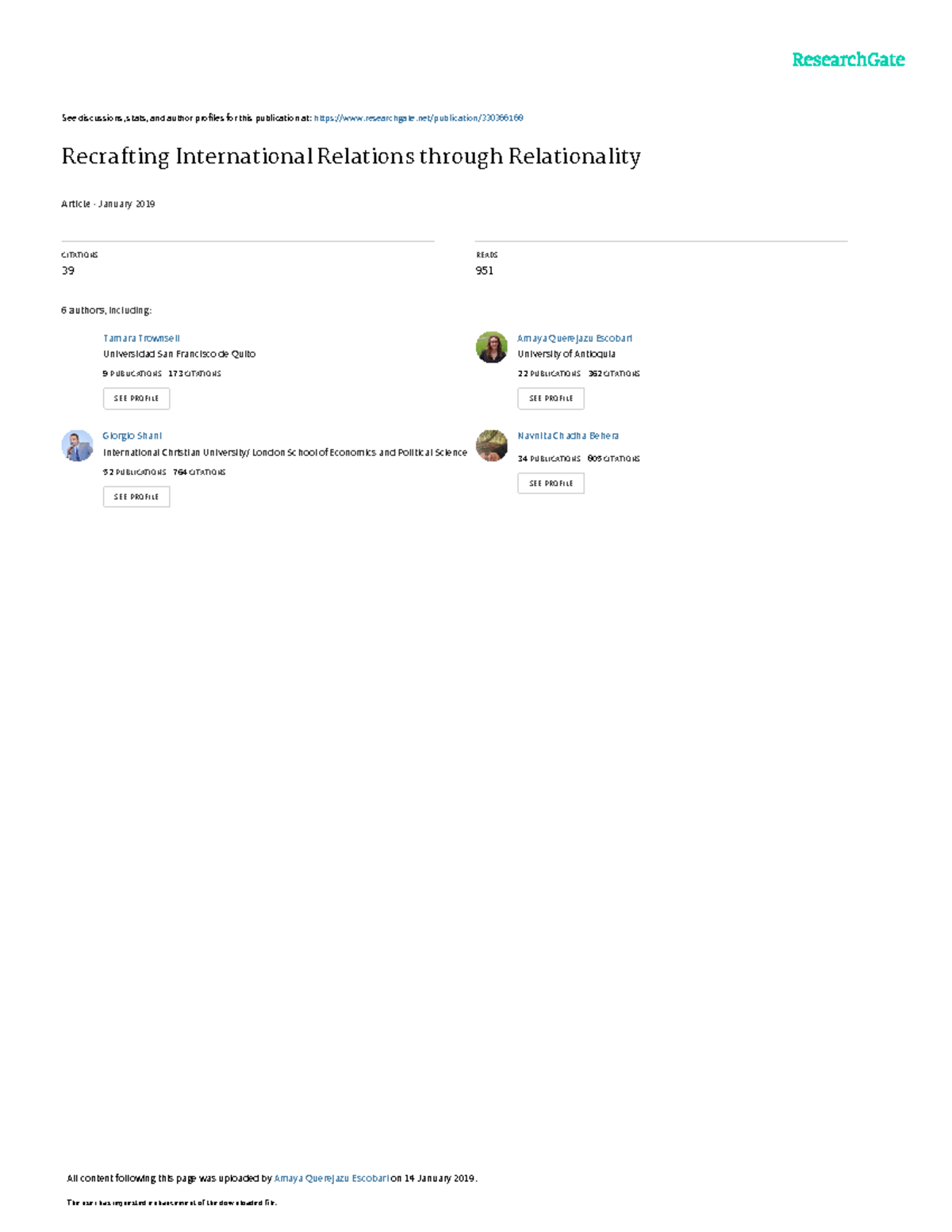 Recrafting International Relations: A Relationality Perspective (IR ...