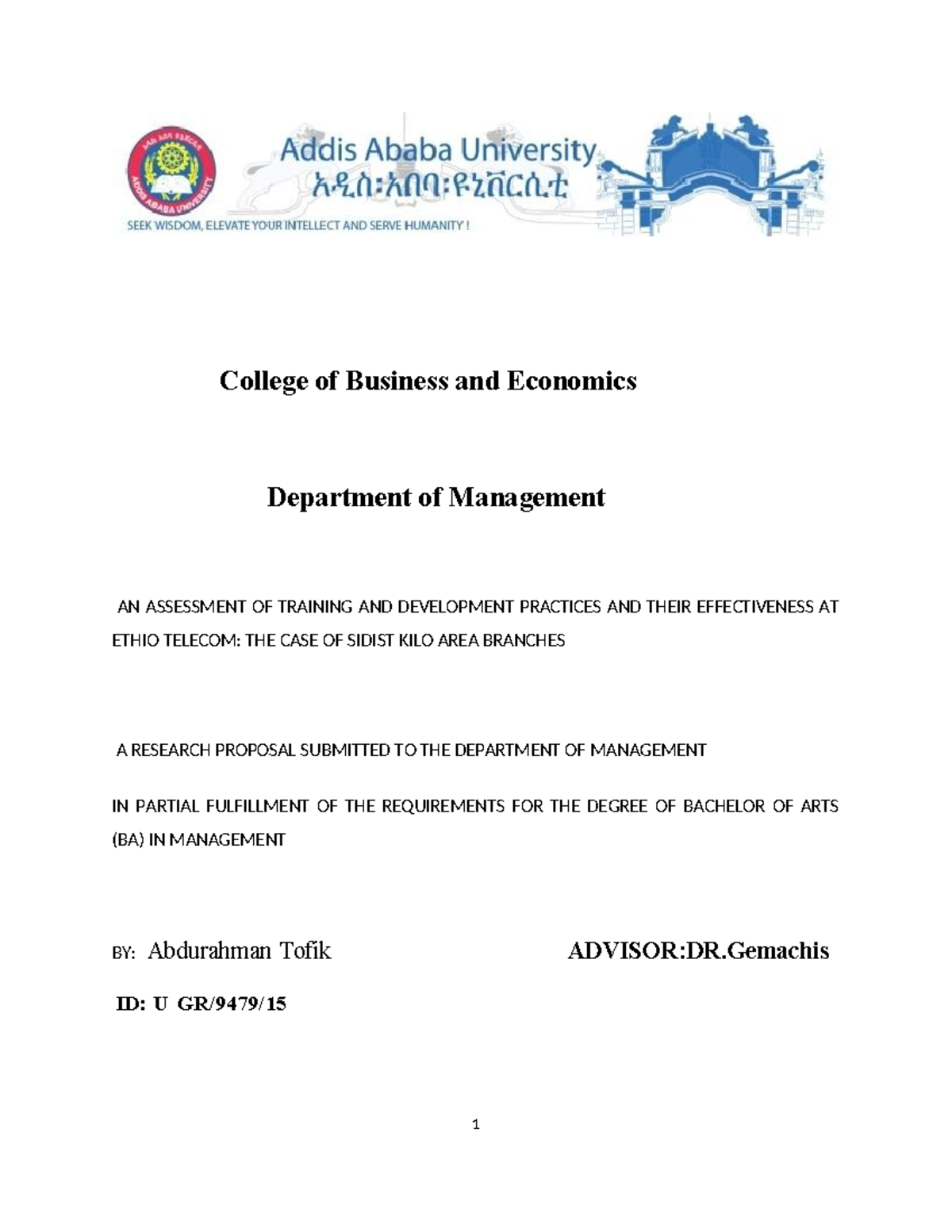 Assessment of Training & Development Practices at Ethio Telecom (BA ...