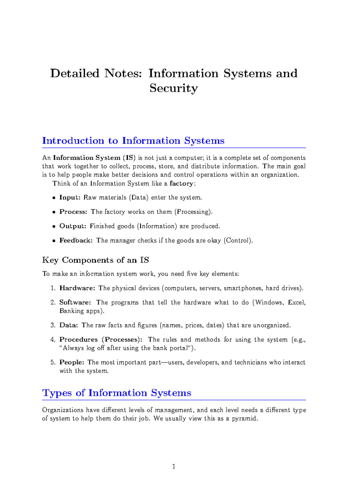 Cyber Unit 1 Summary Notes: Intro to Information Systems & Security ...