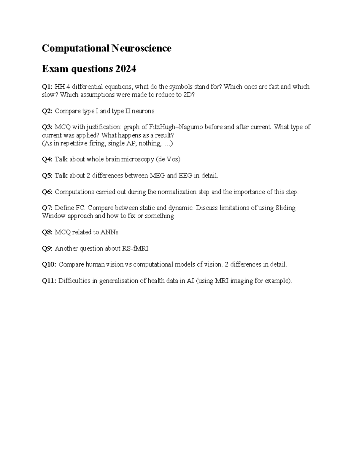 Computational Neuroscience Exam Questions 2024: Key Topics & Concepts ...