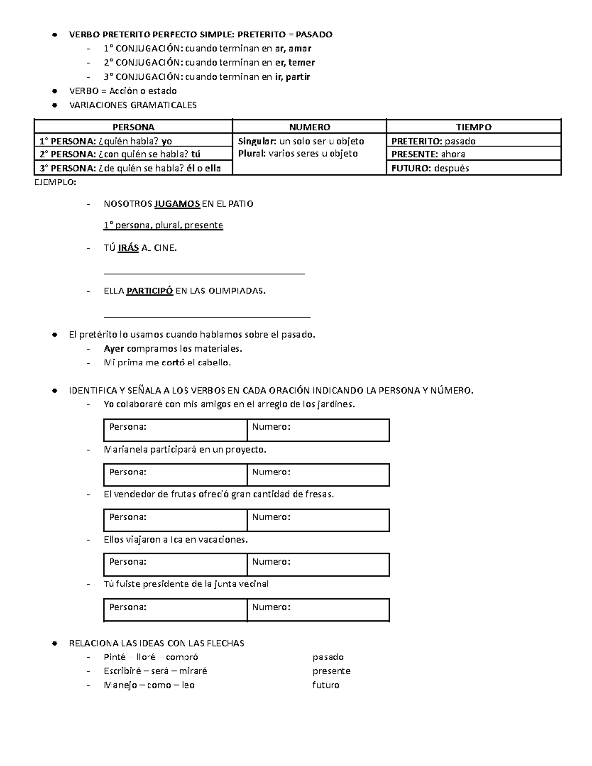 Conjugación de Verbos en Pretérito Perfecto Simple: Ejercicios y ...