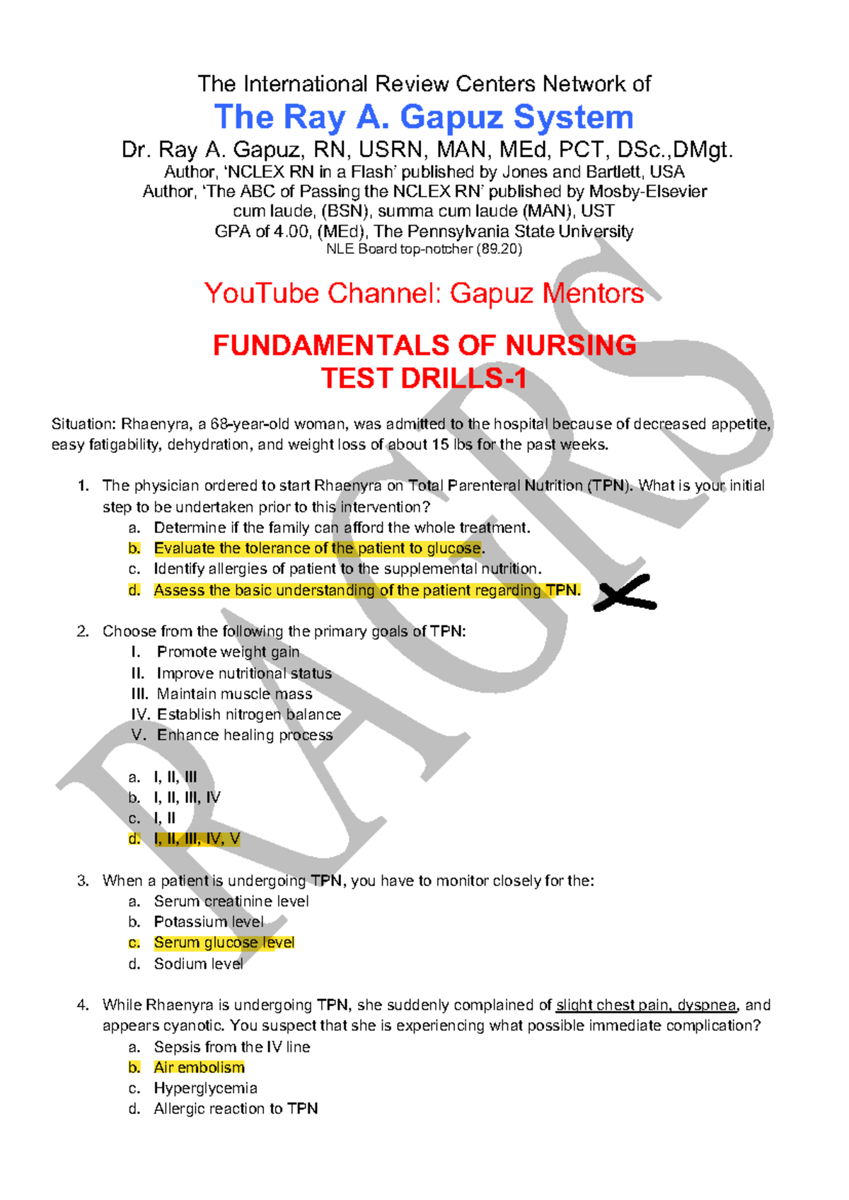 (SC) 25 LNU Funda TD1 - Nursing Practice Questions and Scenarios - Studocu