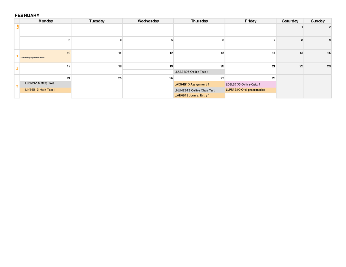 2025 Semester 1 Assessment Calendar - Student Version - Studocu