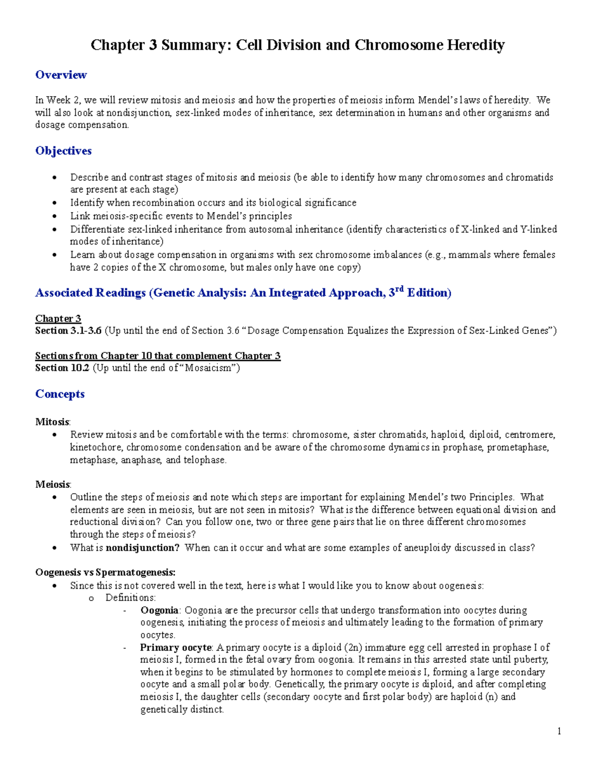Chapter 3 Summary: Cell Division & Chromosome Heredity Overview (Genetics) - Studocu