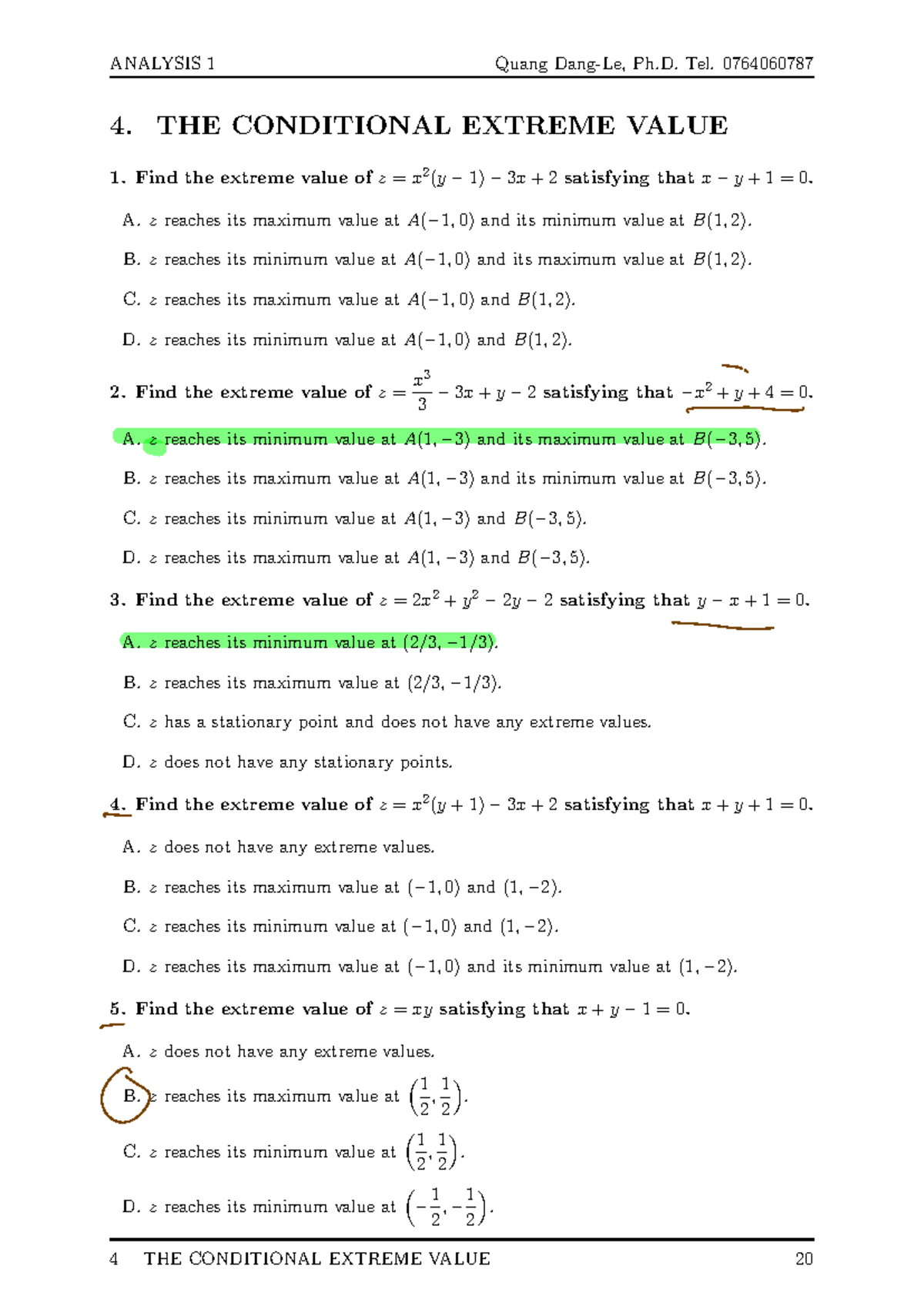 Analysis 1 Exercises - Conditional Extreme Value Problems for Exam ...