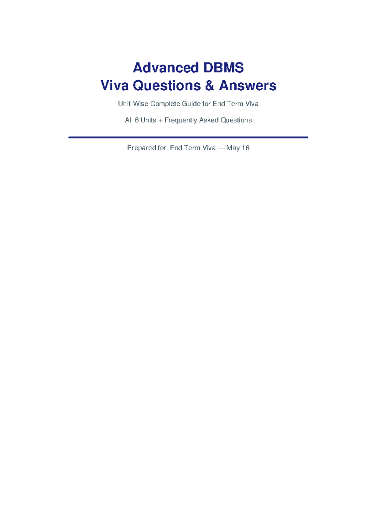Advanced DBMS Viva Questions & Answers Guide for End Term Exam - Studocu