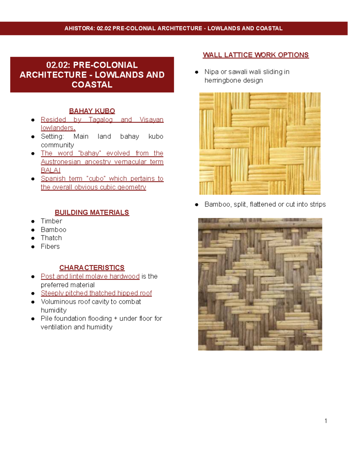 AHISTOR4: 02.02 Pre-Colonial Architecture - Lowlands & Coastal - Studocu
