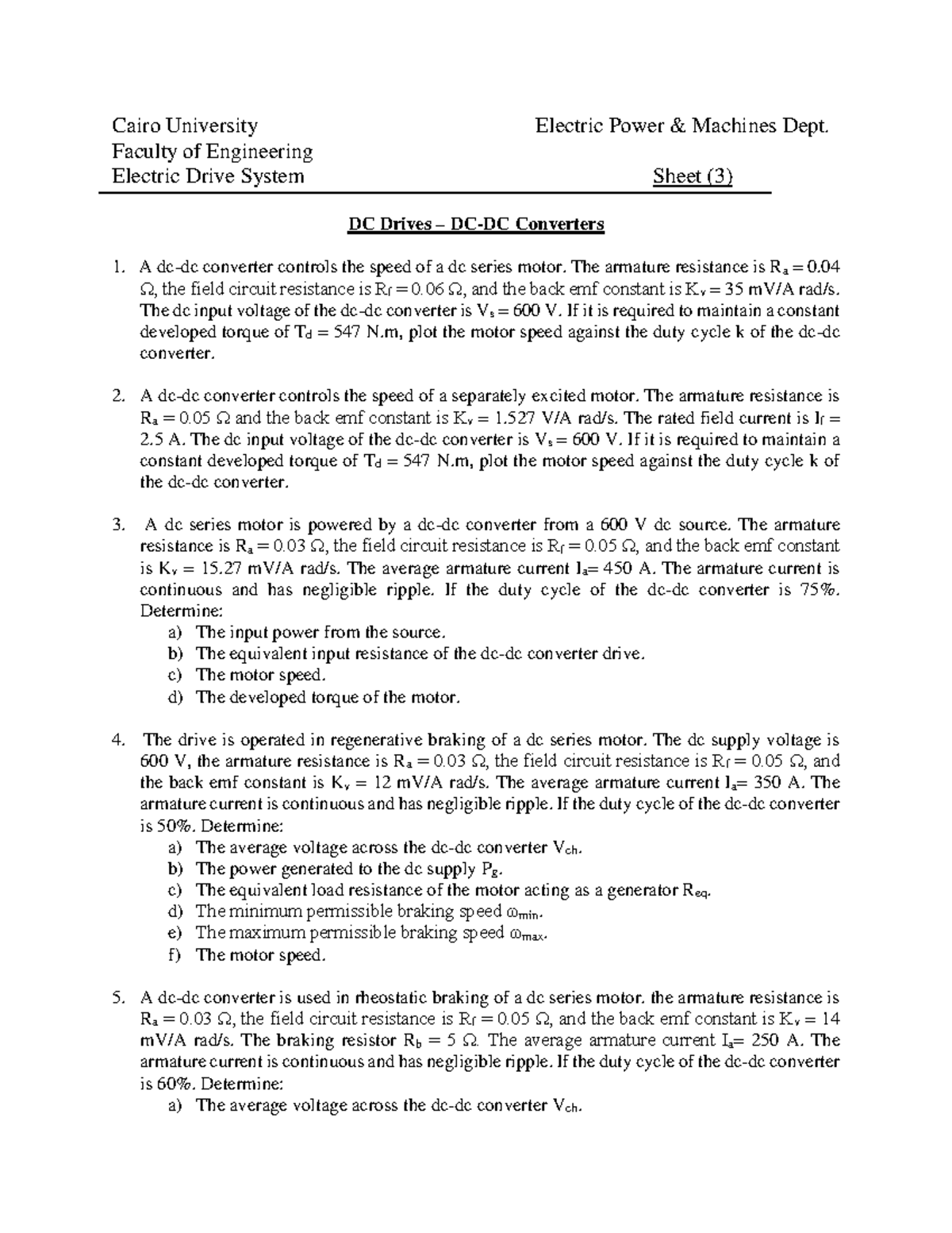 Cairo University ENG 101 Electric Drive Systems: Chopper Tutorial - Studocu