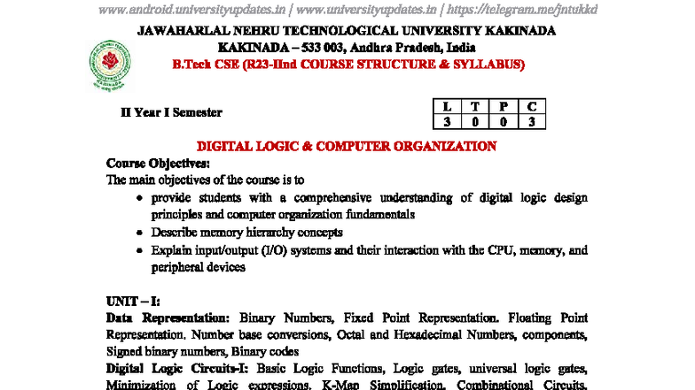 B.Tech CSE Year I Sem: Digital Logic & Computer Org Syllabus - Studocu