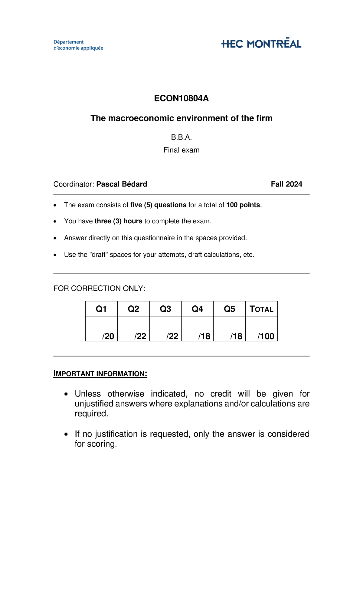 ECON10804A B.B.A. Final Exam Practice: Macroeconomic Environment 2024 ...
