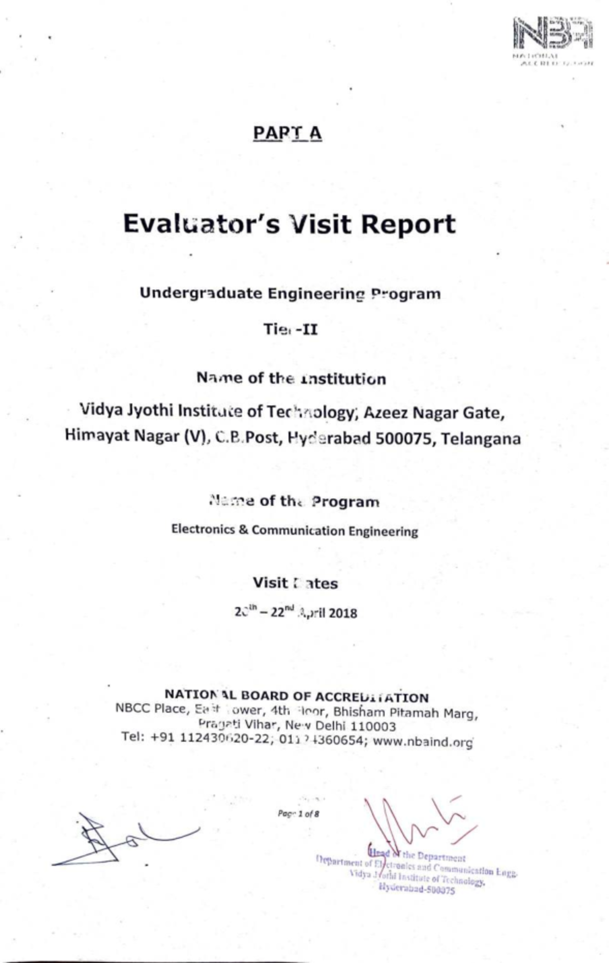Evaluators Visit Report for Electronics Communication Engineering (Tier ...