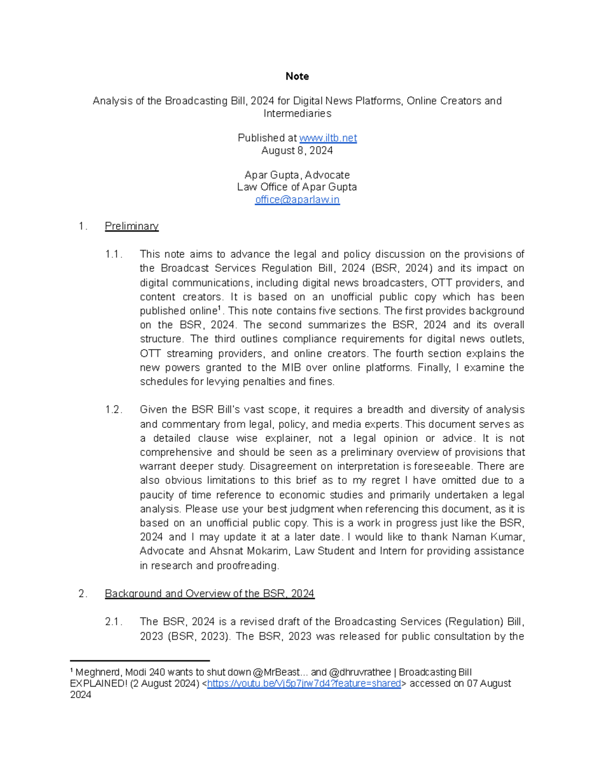 Analysis of the Broadcasting Bill, 2024: Impacts on Digital Media - Studocu
