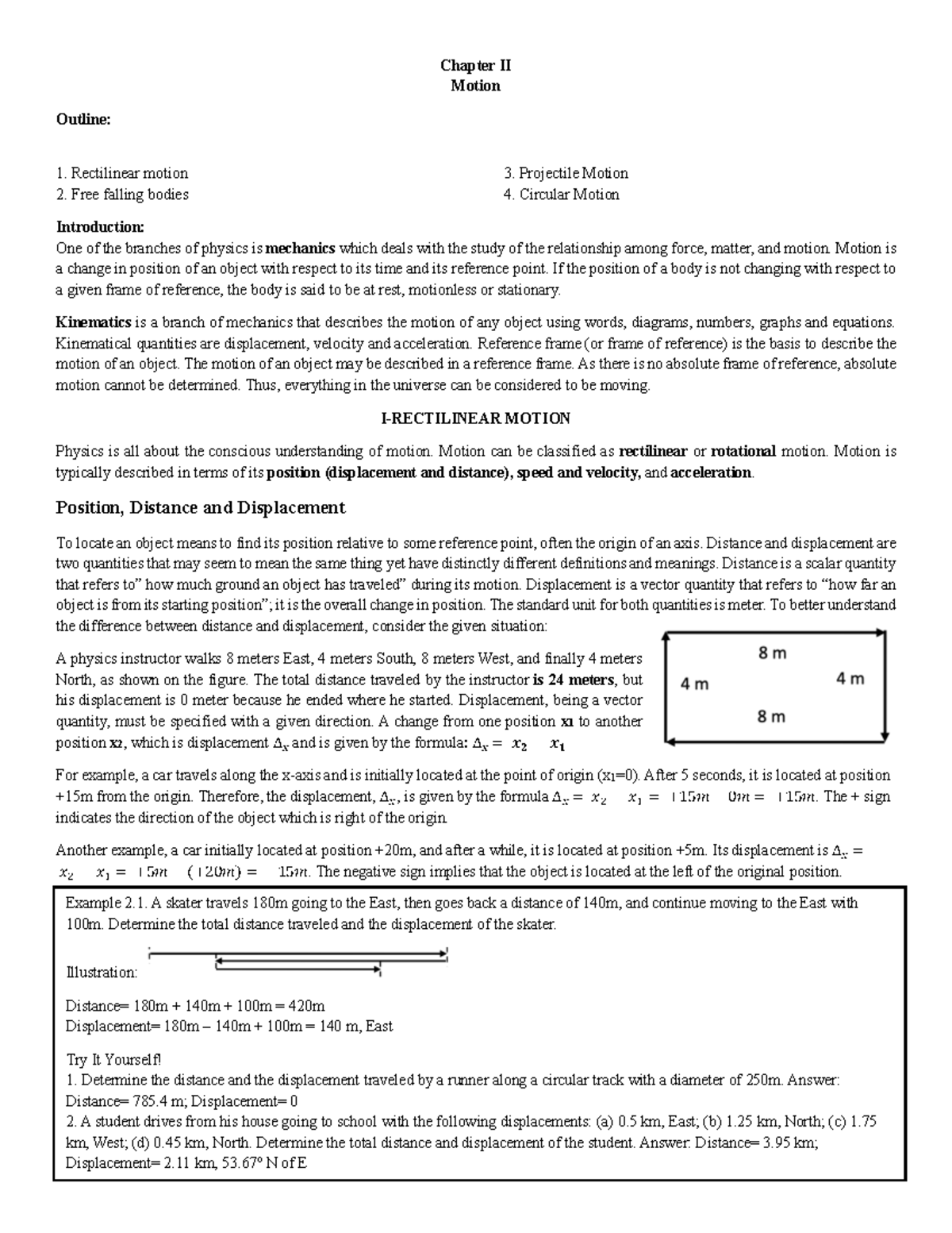 Chapter II: Motion Overview - Rectilinear, Projectile, and Circular Motion - Studocu