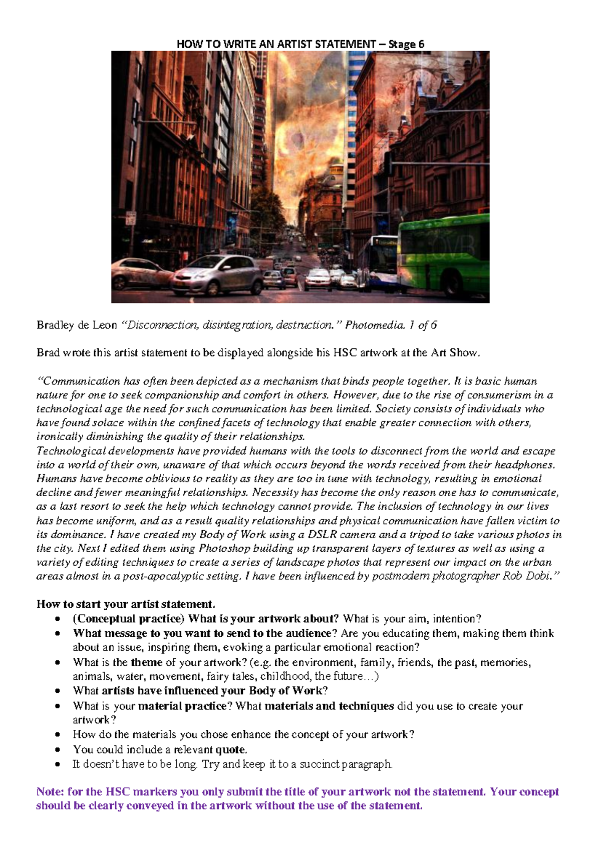 How to Write an Artist Statement: Stage 6 Guide - Studocu