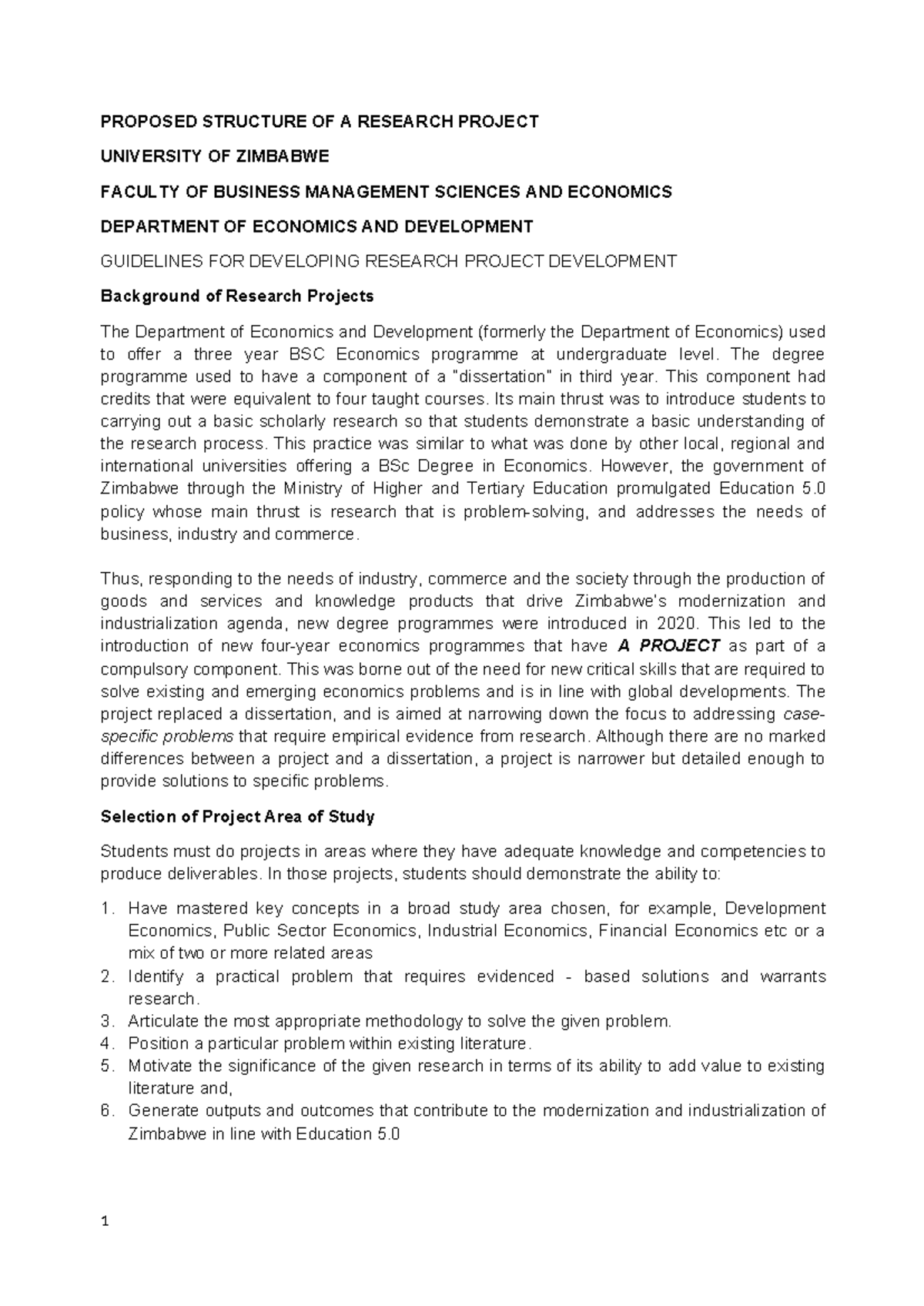 Proposed Project Structure for Economics 111: Guidelines and Insights ...