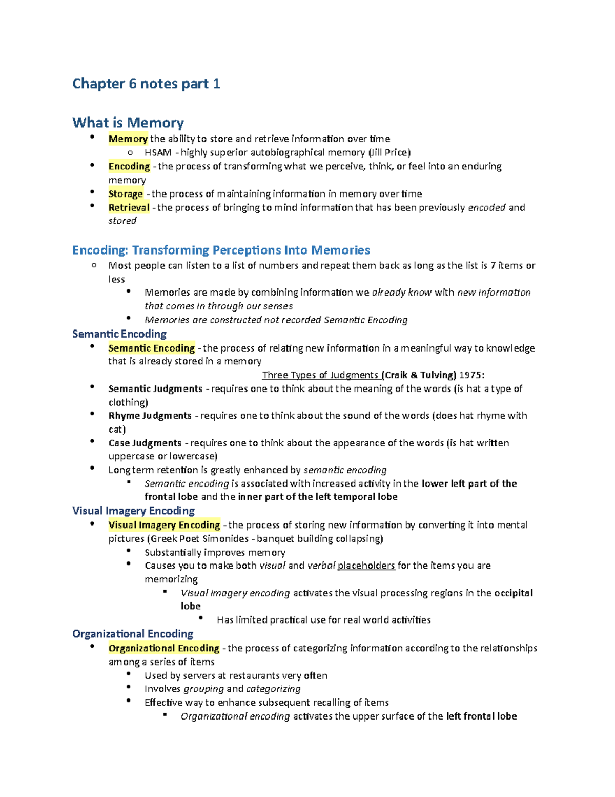 Chapter 6 notes part 1 - Chapter 6 notes part 1 What is Memory Memory ...