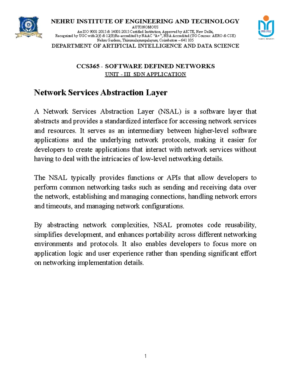 CCS365 Software Defined Networks Lab Manual at AAA College of Engineering - Studocu