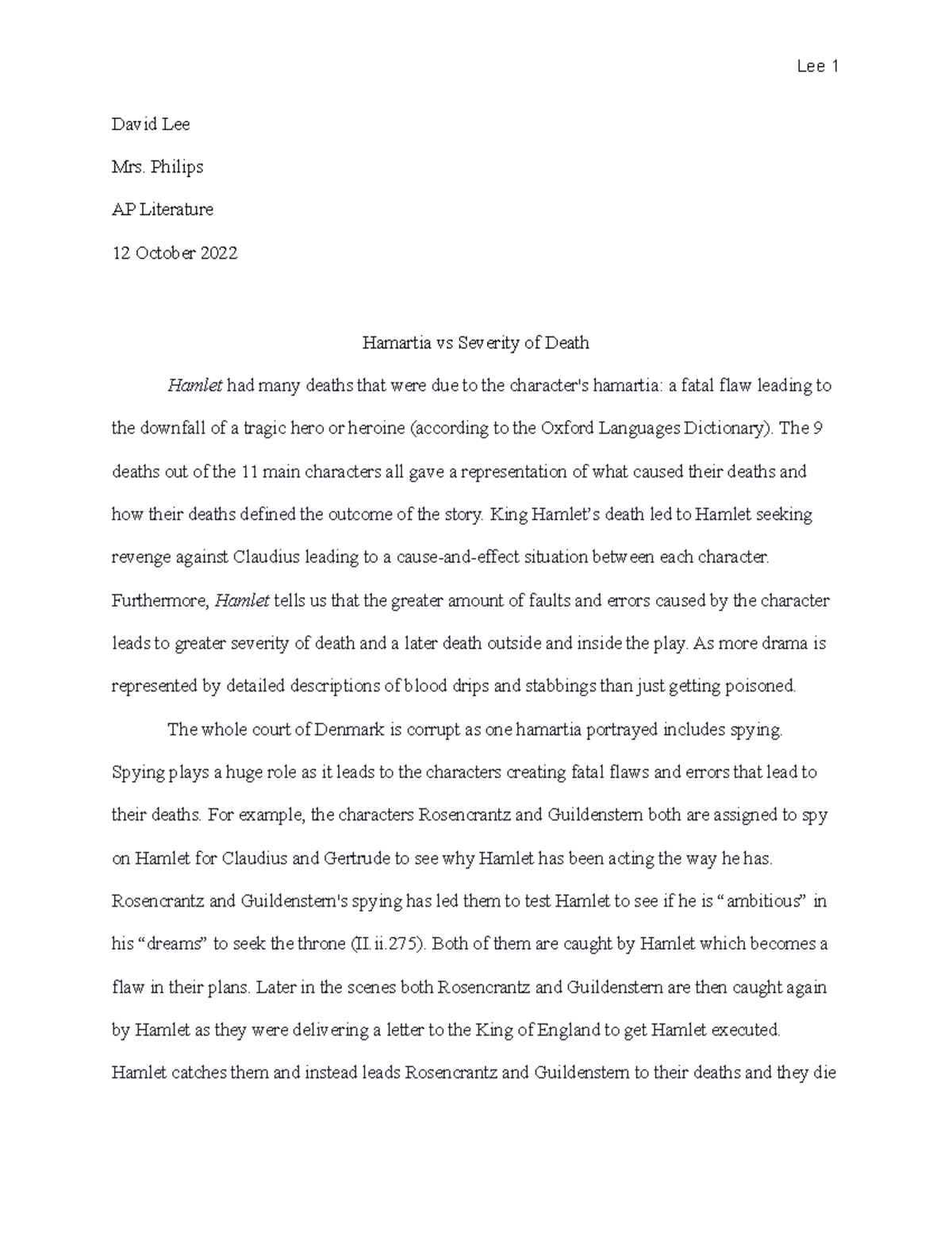 Hamlet Essay: Exploring Hamartia and the Severity of Death in AP Lit ...