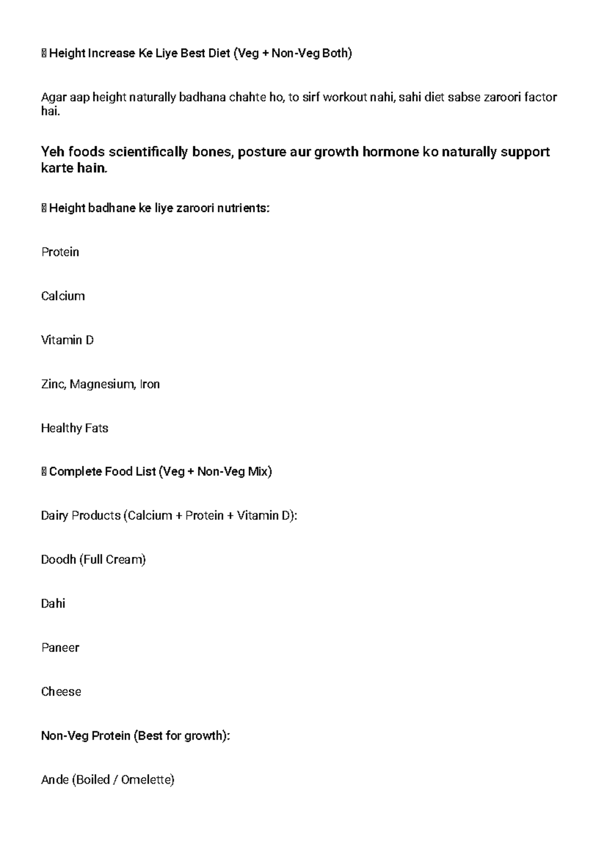 Height Increase Ke Liye Best Diet Notes (Veg + Non-Veg) - Studocu