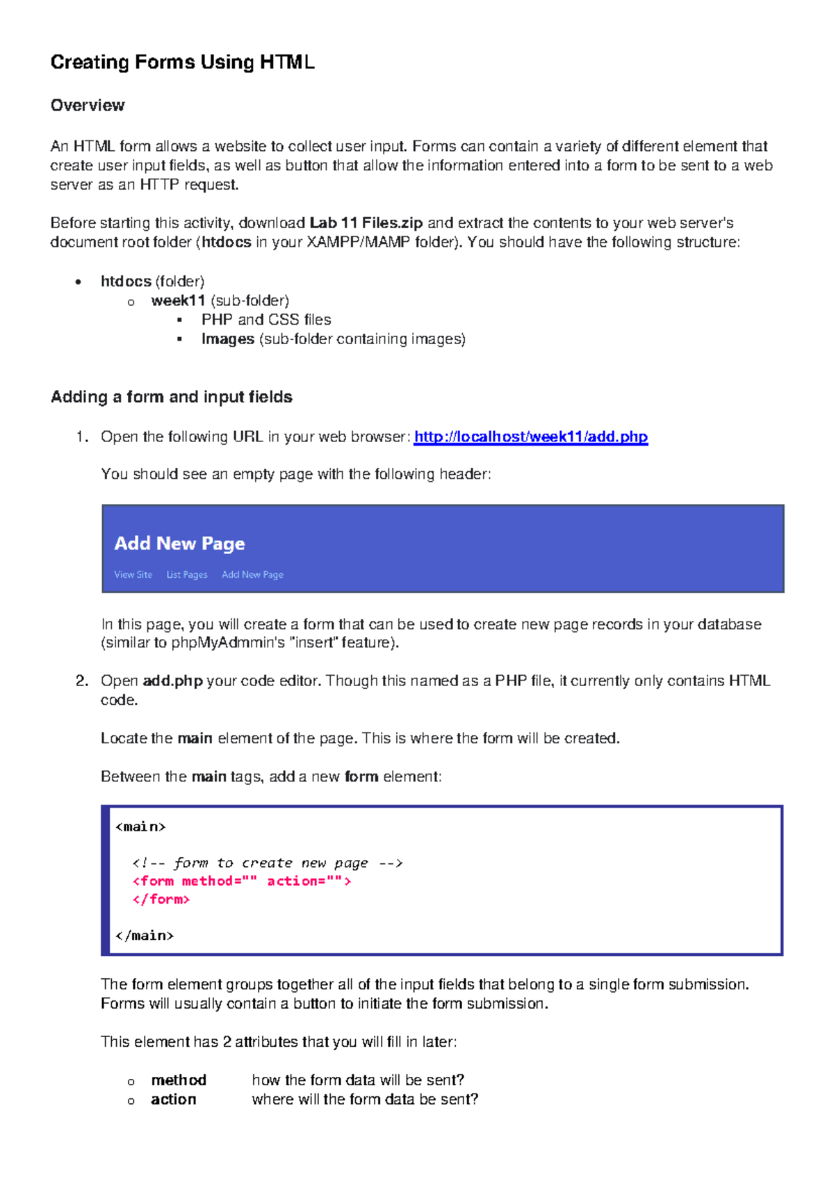 Creating Forms Using HTML - Creating Forms Using HTML Overview An HTML ...
