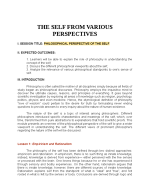 Module 4- Psychological Perspectives OF THE SELF - Module 4 ...