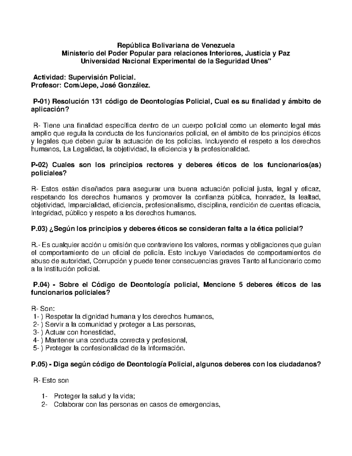 Código de Deontología Policial: Principios y Deberes Éticos - Studocu