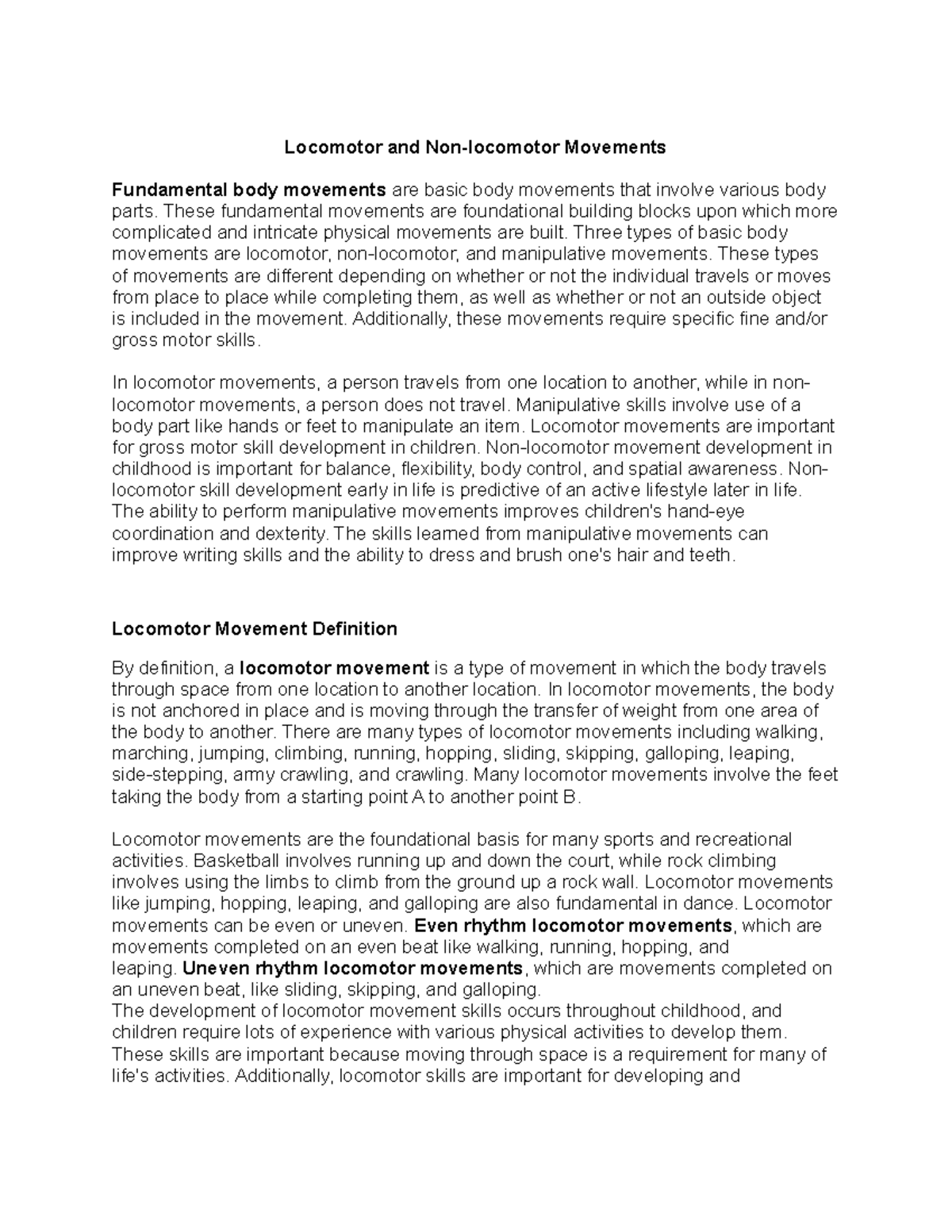 Locomotor and Non-Locomotor Skills: Understanding Movement Dynamics ...