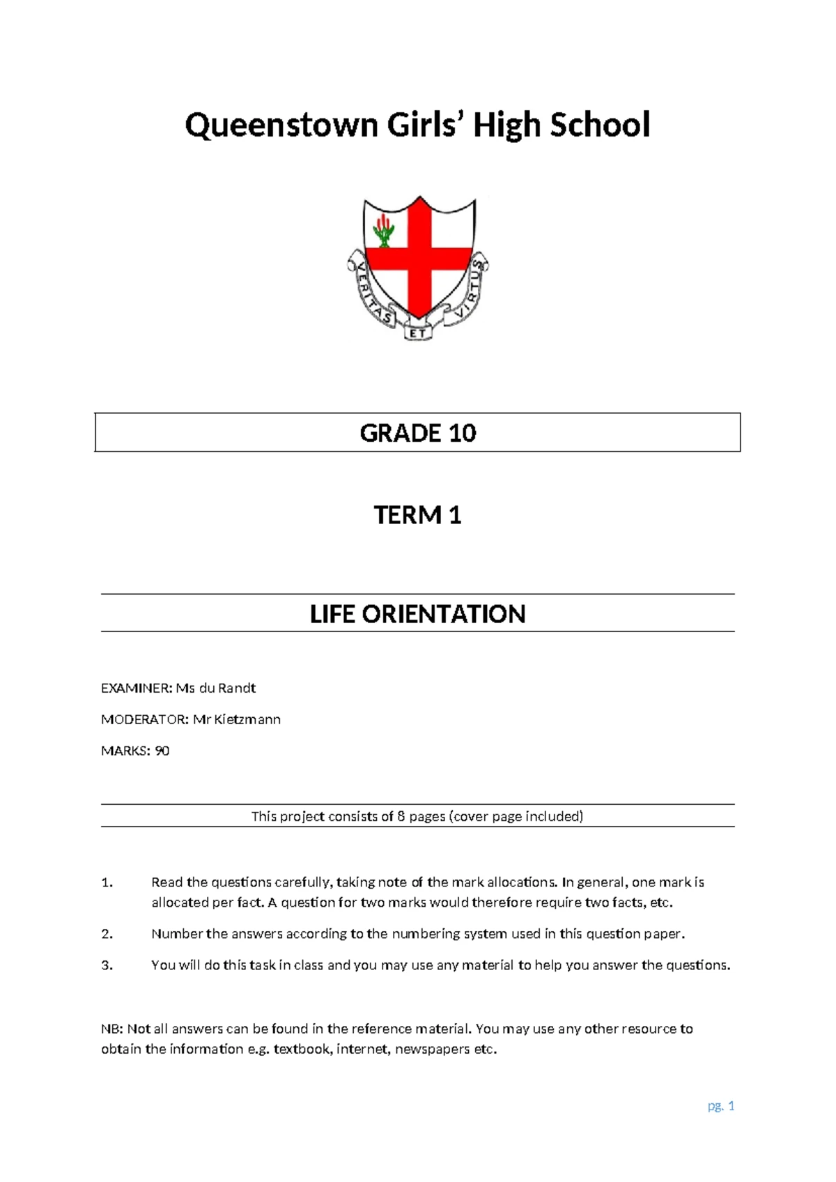 Gr 10 LO June Exam Paper 1 with Memo & Marking Guidelines - Studocu