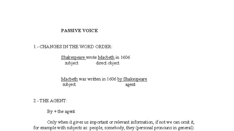 Passive Voice Notes for 2º Bach - Key Changes and Examples - Studocu