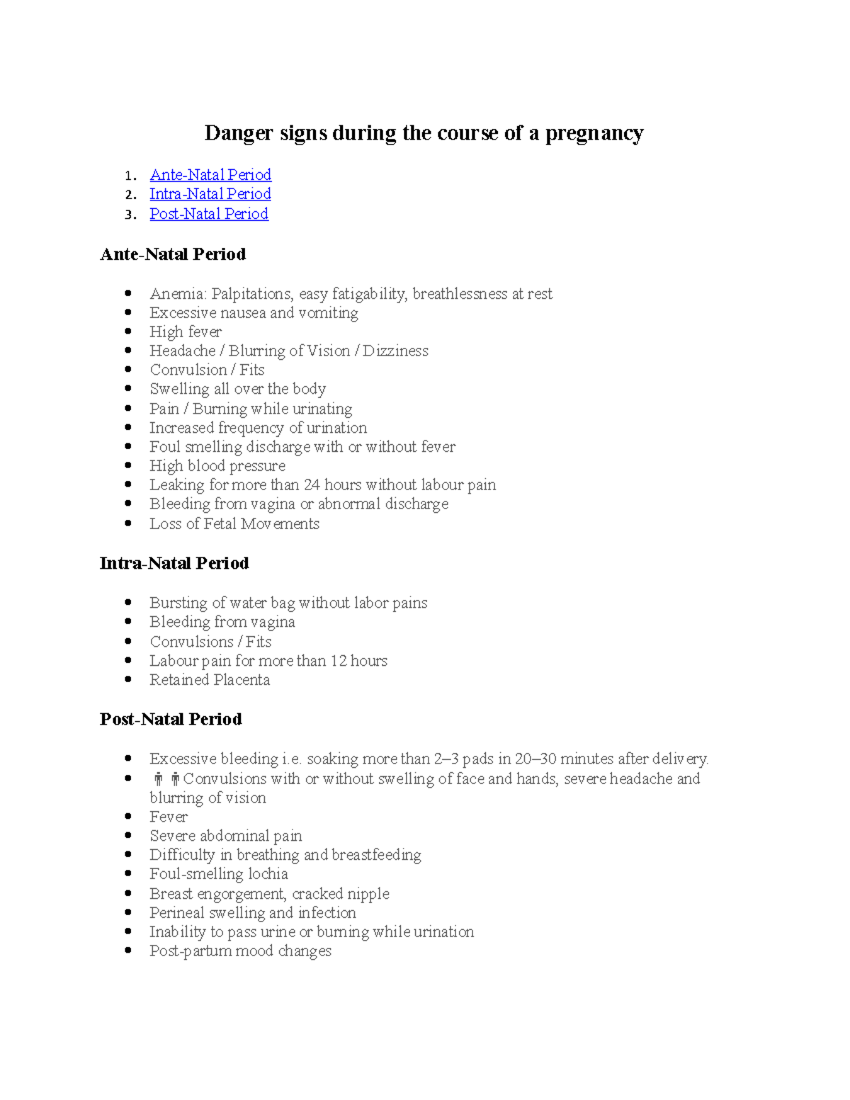 Checklist for Antenatal and Postnatal Care Guidance - Studocu