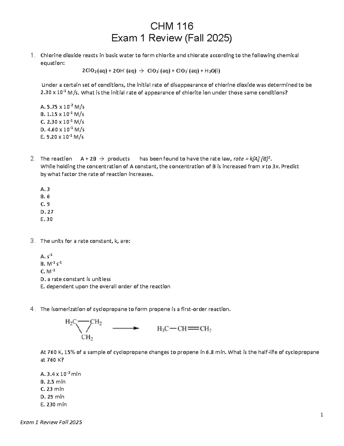 CHM 116 Practice Exam 1 Review (Fall 2025) - Studocu