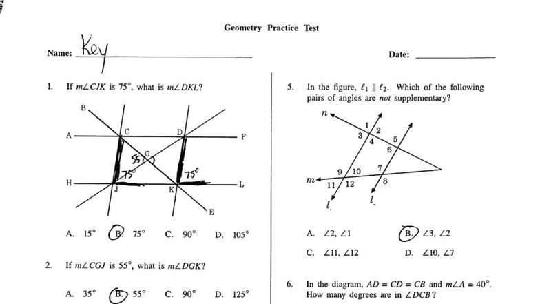 Geometry Practice Test Key N90 9.10 3NTO - Studocu